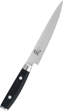 Yaxell Allzweckmesser RAN 69 mit Klinge aus Damaststahl und Griff aus Leinen Micarta in der Farbe Schwarz, L&auml;nge: 15 cm, 36016
