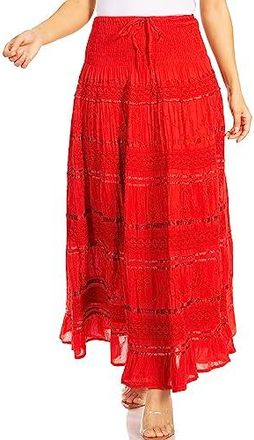 Sakkas 0604 Jupe bohème Paysanne en Dentelle et Ruban - A-Red - OS