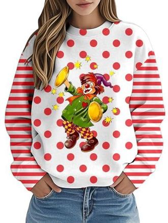 Generico Chemisier &agrave; popcorn de ma&iuml;s &agrave; rayures rouges et blanches pour femme T-shirt &agrave; manches longues &agrave; rayures rouges et blanches basique &agrave; rayures amples, A