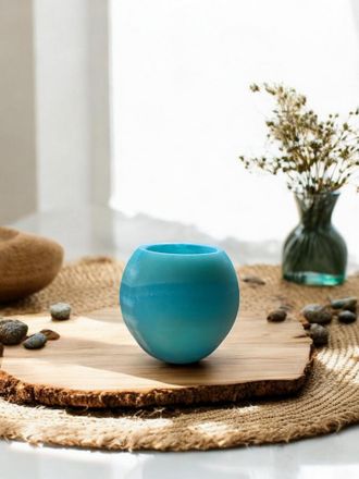 Maison Zoe Teelichthalter Alabaster-Stein Kugel Rund Klein T&uuml;rkis- handgeschnitzte Kerzenhalter - Deko - Windlichthalter