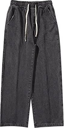 Generic Jean baggy Hip Hop pour homme, streetwear &agrave; jambes larges, d&eacute;contract&eacute;, coupe ample, cordon de serrage, taille &eacute;lastique, skateboard, pantalon droit, 