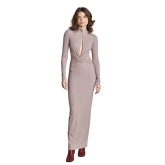 Amazu&igrave;n Langes Kleid mit Rollkragen und gekreuzter Drapierung - - Dresses - Damen - Beige - ONE SIZE
