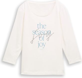 Tom Tailor Damen 1050751 Langarmshirt mit Print, 10320-Soft Clear White, L