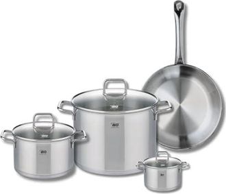 Fackelmann ELO 9697350 Batterie de cuisine 4 pièces, Ensemble de 1 Poêle de cuisson 28 cm et 3 faitouts 12, 20 et 26 cm Elo Profi Citrin, inox, induction