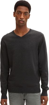 Tom Tailor Herren 1012820 Basic Strickpullover Mit V-Ausschnitt, 10617 - Black Grey Melange, XXL EU