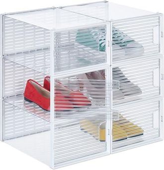 Relaxdays Schuhboxen 6er Set, Schuhorganizer, stapelbar, Schuhe bis Gr. 45, L&uuml;ftungsschlitze, faltbar, volltransparent