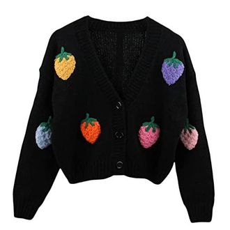 Generic Cardigan arc-en-ciel &agrave; manches longues pour femme, coupe d&eacute;contract&eacute;e, v&ecirc;tement dext&eacute;rieur color&eacute; en crochet pour lautomne et lhiver, taille unique po