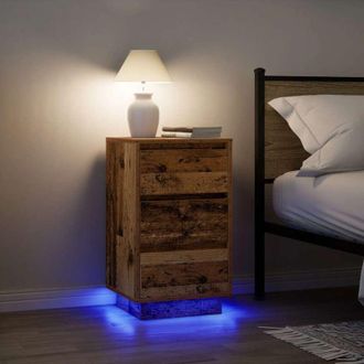 vidaXL Nachttisch mit LED-Leuchten Altholz-Optik 38x34x65 cm Vidaxl