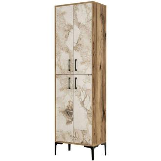 Dmora Gro&szlig;er Mehrzweckschrank Alphard, Multifunktionale M&ouml;bel, Schuhschrank, Besenschrank, 60x35h200 cm, Nussbaum und Wei&szlig;er Marmor, mit verst&auml;rkter