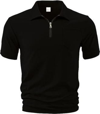 Generic Lot graphique pour homme - D&eacute;contract&eacute; - Respirant - Couleur unie - Poche zipp&eacute;e - Manches courtes - Rayures, Noir, L