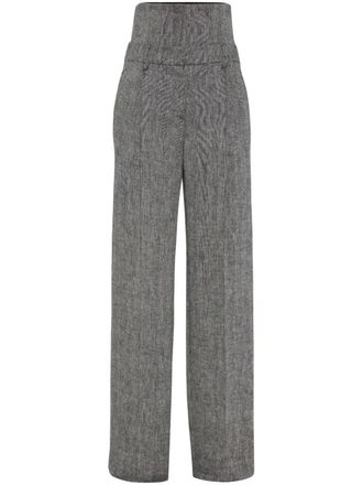 Brunello Cucinelli pantalon taille-haute &agrave; motif de chevrons - Noir