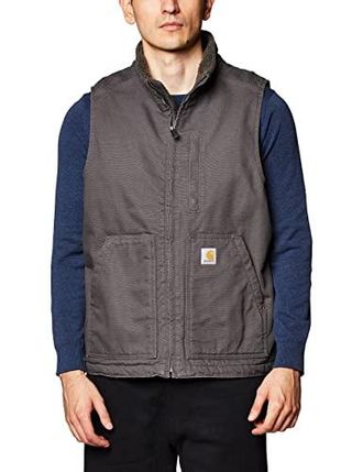 Carhartt Work in Progress Loose Fit Washed Duck Sherpa-Lined Mock-Neck Vest Vêtements dextérieur Utilitaires de Travail, Gravier, L Grand Haut Homme