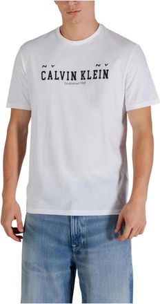 Calvin Klein Jeans Homme, Tops, Blanc, Taille: M T-shirt &agrave; Manches Courtes et Col Rond en Coton