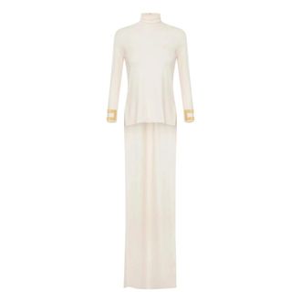 Elisabetta Franchi Gl&auml;nzendes Jersey-Oberteil mit langen &Auml;rmeln - - Knitwear - Damen - Beige - S