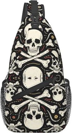 Generic L&eacute;ger Sacoche Tactique Art du cr&acirc;ne et des os crois&eacute;s Sacs &agrave; Bandouli&egrave;re R&eacute;glable Sac &agrave; Dos Militaire pour Randonn&eacute;e Camping Femme