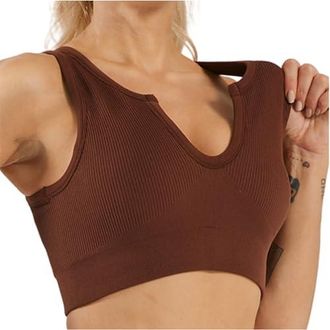 Generic Getheyshape Shape Me Up Crop Top Débardeur de sport sans couture à col en U pour femme, marron foncé, M
