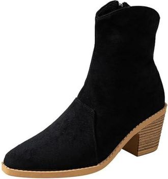 Generic Bottines doublées en fausse fourrure pour femme - Talon mi-épais - Bout pointu - Fermeture éclair latérale - Style décontracté et polyvalent, Noir, 40