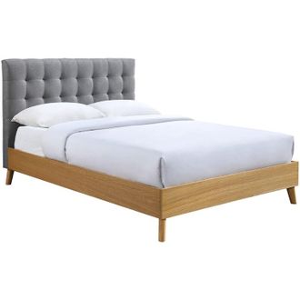 Miliboo Miliboo - Lit 2 places 140x200cm en bois et tissu gris capitonn&eacute; lynn