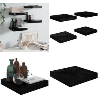 vidaXL Schweberegale 4 Stk. Hochglanz-Schwarz 23x23,5x3,8 cm MDF - Schweberegale - Wandregale - Schwarz - Regalset - Wohnwandgestaltung - Home & Living