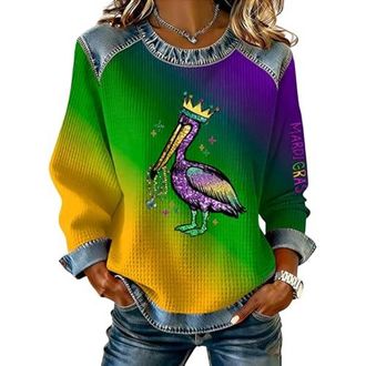 Generic Sweat Carnaval Femme D&eacute;contract&eacute; Manches Longues Sweat Pull Col Rond Couleur Unie Top Haut Workout Oversize Vetement pour Printemps Automne Hiver Jack
