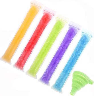Generic 100 Pack Ice Cream Popsicle Popsicle Disposable Zippered Ice Bags for Gogurt Yogurt Ice Cream Candy Freeze Pop BPA Free with Funnel