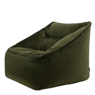 Icon Brand Natalia Fauteuil Pouf Velours, Gros Pouf avec Remplissage, Fauteuil Salon Confortable, 1 Place, Chaise Chambre, Meuble Salon, Olive Vert
