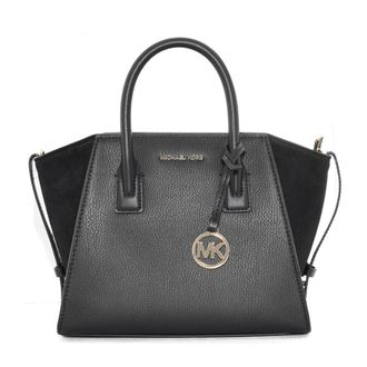 Michael Kors Avril Small Logo and Leather Satchel Black, Schwarzes Wildleder, Small