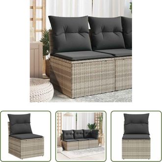 vidaXL vidaXL Rattan - Gartensofa ohne Armlehnen mit Kissen Hellgrau Poly Rattan