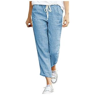 Generic Pantalon d&eacute;t&eacute; taille haute avec poche pour femme, bleu, 3XL
