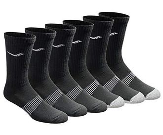 Saucony Mens 6 Pairs Run Dry Athletics Crew Socks, Black (6 Pairs), Shoe Size: 8-12