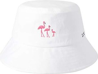 ZLYC Chapeau de pêcheur brodé Unisexe à la Mode Chapeau dété Chapeau dextérieur pour Adolescents, Flamant Rose Blanc, Taille Unique