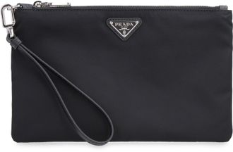 Prada Mens Re-Nylon Pouch-Bag With Logo Black Polyamide Clutch Bags