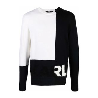 Karl Lagerfeld Intarsia Logo Rundhals - - Knitwear - Herren - Schwarzk - XL