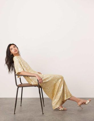 Asos Gestrickter Maxirock mit ganzfl&auml;chigem Paillettenbesatz in Cremewei&szlig;, Kombiteil