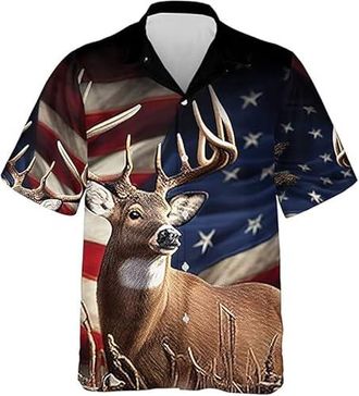 Keephen kewing Chasse au Cerf Impression 3D Chemise &agrave; Boutons pour Femmes Hommes Nouveaut&eacute; Chemises Hawaiiennes Manches Courtes Plage Chemise Aloha