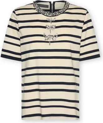 Elena Miro Femme, Tops, Bleu, Taille: 48 FR T-shirt ray&eacute; avec broderie