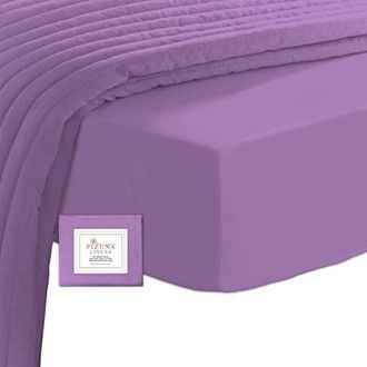 Pizuna Coton Peigné Drap Housse 140x200 cm Violette, 100% Coton Longue Tige 400 Fils Armure Satin, Drap de Luxe Bonnet 40 cm (Violette Drap Housse Coton 2 Pe