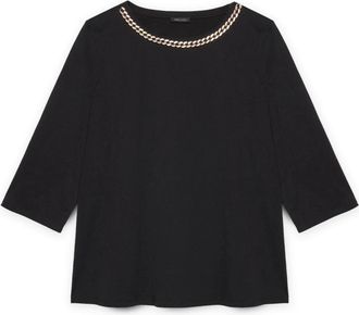 Fiorella Rubino Femme, Blouses et Chemises, Noir, Taille: 36 FR T-shirt en jersey avec d&eacute;tail de cha&icirc;ne &agrave; lencolure