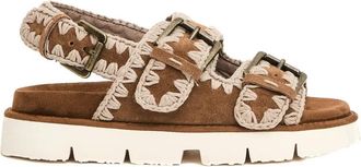 Mou Sandalen - Double Buckle Suede Sandals With Contrasting Stitc - Gr. 37 (EU) - in Braun - für Damen