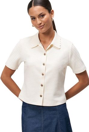 Zero Kurzarmshirt Damen Strick-Poloshirt mit Knopfleiste (1-tlg) Knopfleiste