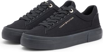 Tommy Hilfiger Plateausneaker TOMMY HILFIGER TH FOXING PLATFORM CANVAS, Damen, Gr. 36, schwarz, Textil, unifarben, Basic, Schuhe Plateausneaker, Freizeitschuh, Schn&uuml;