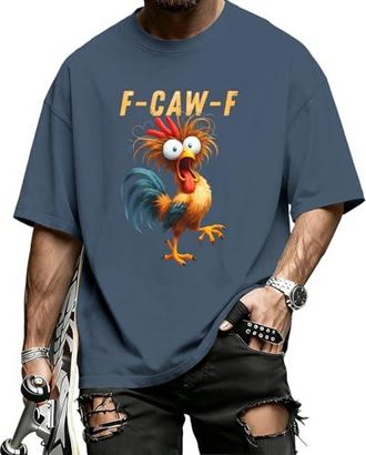 Generic T-shirts dr&ocirc;les pour hommes - T-shirt &agrave; col rond dr&ocirc;le de coq d&eacute;contract&eacute; tendance en coton d&eacute;t&eacute; F Caw F chemise voyage streetwear, noir fonc&eacute;, M