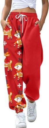 Generic Pantalon de jogging en coton imprimé de Noël pour femme, pantalon décontracté en coton imprimé pour femme, pantalon de loisirs ample avec poches et co