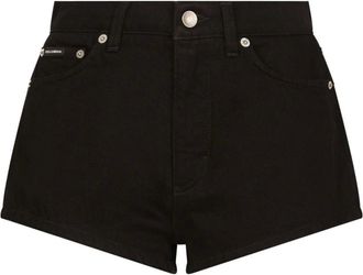 Dolce & Gabbana Femme, Shorts, Noir, Taille: 40 FR Shorts en Denim Noir avec Application Logo