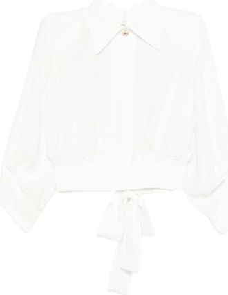 Elisabetta Franchi Femme, Blouses et Chemises, Blanc, Taille: 38 FR Blouse en georgette avec ceinture &agrave; nouer