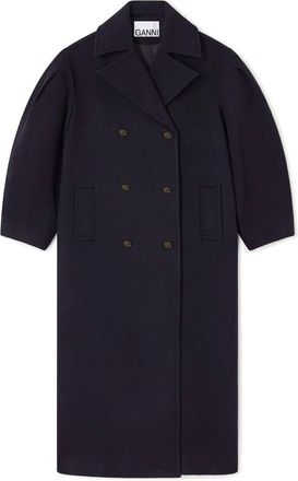 Ganni Femme, Manteaux, Bleu, Taille: 38 FR Peacoat Wool Long Coat