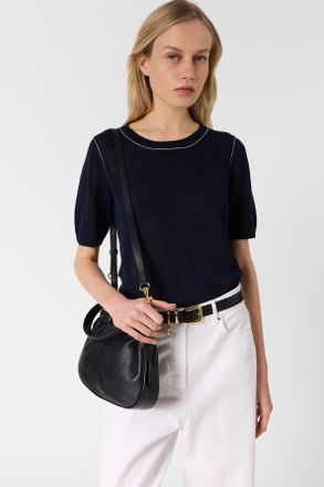 Gerard Darel Pull &agrave; col rond en lin m&eacute;lang&eacute; - LOUMIA - Marine