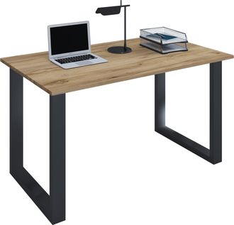 VCM Holz Schreibtisch/H. 76 x B. 140 x T. 80 cm/Computertisch schlicht/F&uuml;&szlig;e aus hochwertigem Metall/Arbeitstisch/B&uuml;rom&ouml;bel - Lona U