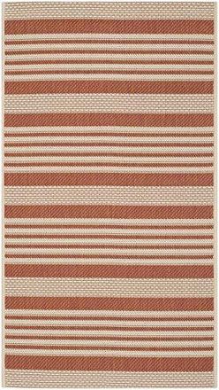 Safavieh Geometrisch Teppich für Wohnzimmer, Esszimmer, Schlafzimmer - Courtyard Collection, Kurzer Flor, Terrakotta und Beige, 79 X 152 cm