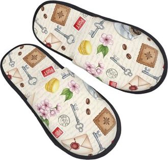 Generic Unisex Pantoufles Papeterie vintage &agrave; base de caf&eacute; Chaussures de Maison Antid&eacute;rapant Chaussons Homme pour Int&eacute;rieur Femme Hiver L